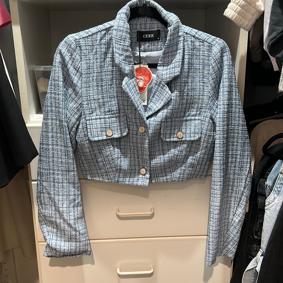 Cider | Jackets & Coats | Cider Cropped Blue Tweed Jacket Size S Brand New With Tags | Poshmark